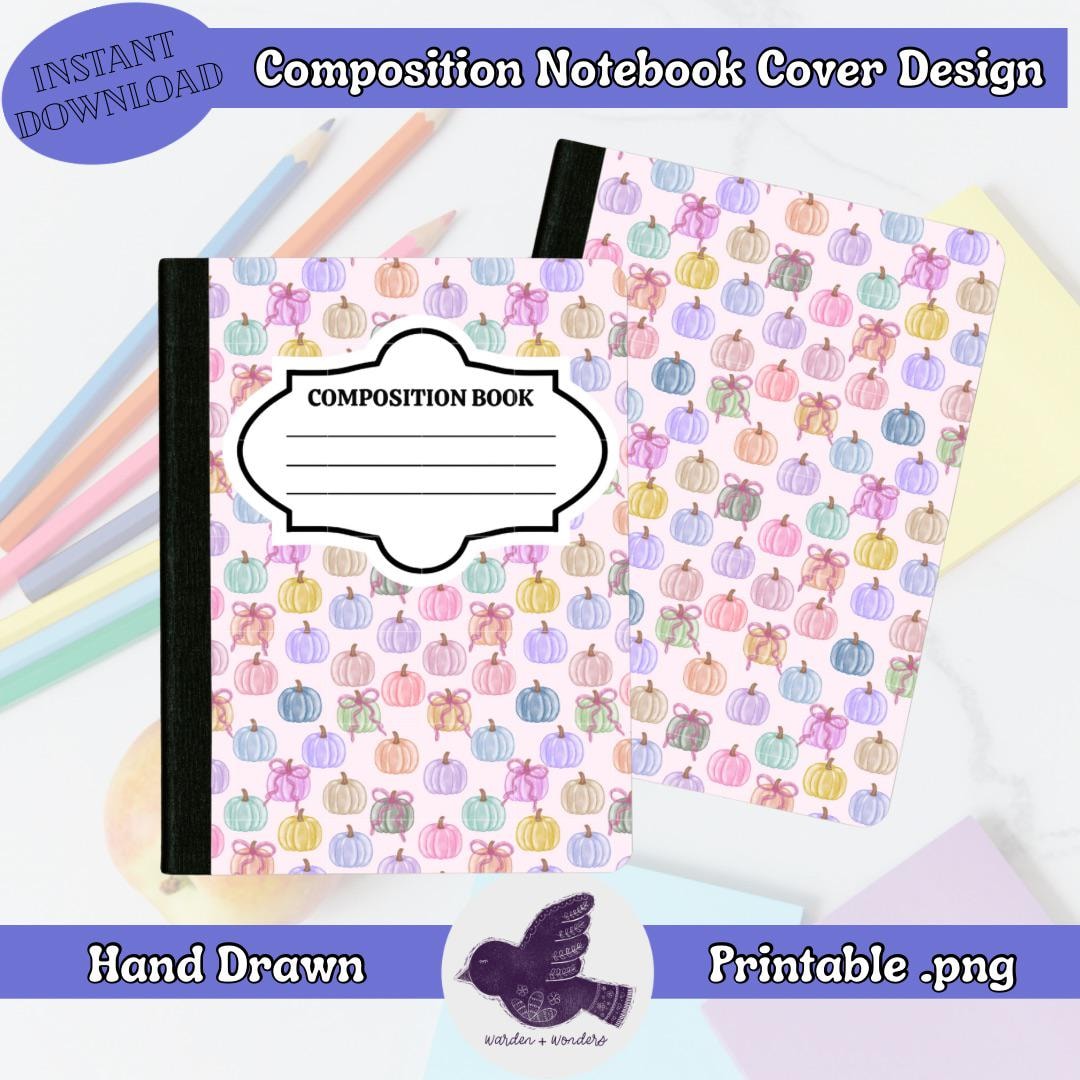 Printable Composition Notebook Cover PNG Instant Download Pink Pumpkin ...