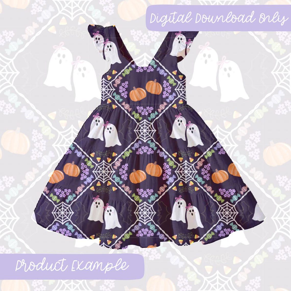 Seamless Pattern PNG Girly Ghosts, Candy & Pumpkins Spider Web ...
