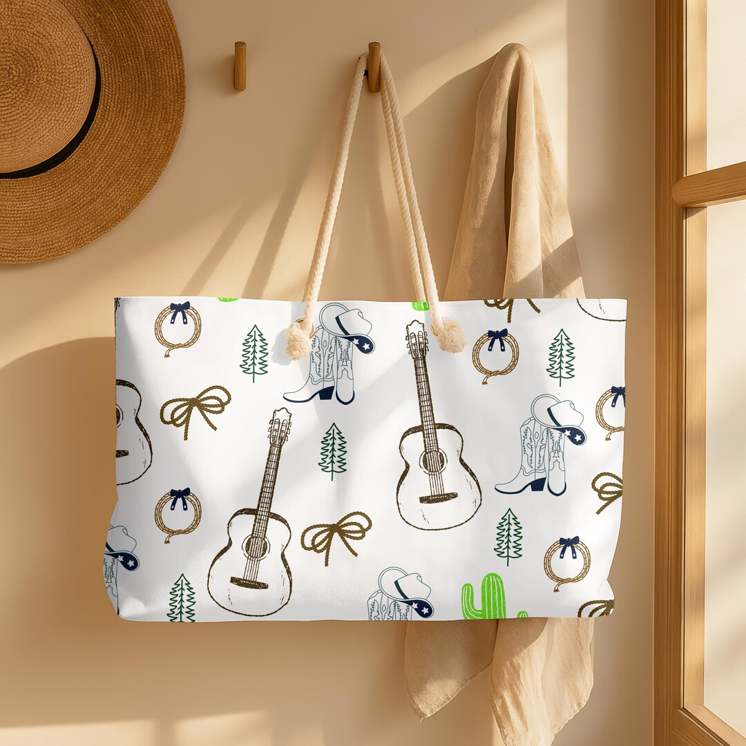 Western Music Lover Weekender Tote - Cowboy Boots Guitar Cactus Bag - Etsy