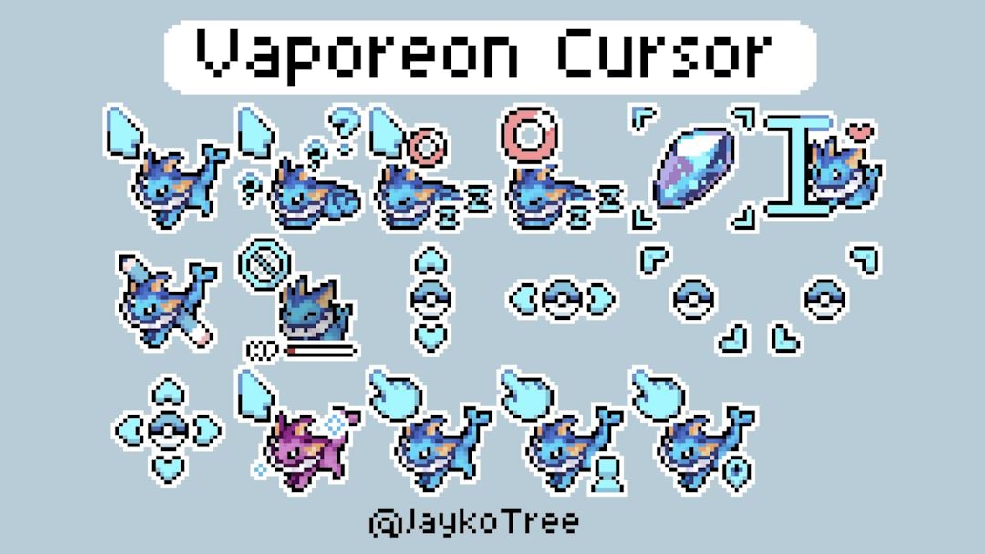 Vaporeon Pokémon Cursor Pack | Animated Custom Cursors | Pixel Cursors ...