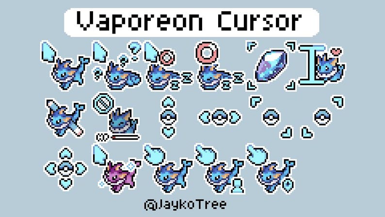 Vaporeon Pokémon Cursor Pack | Animated Custom Cursors | Pixel Cursors ...