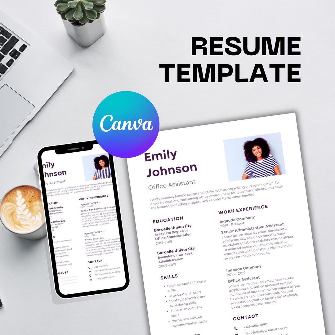 Office Assistant Resume Template Canva | Editable Professional Admin CV ...