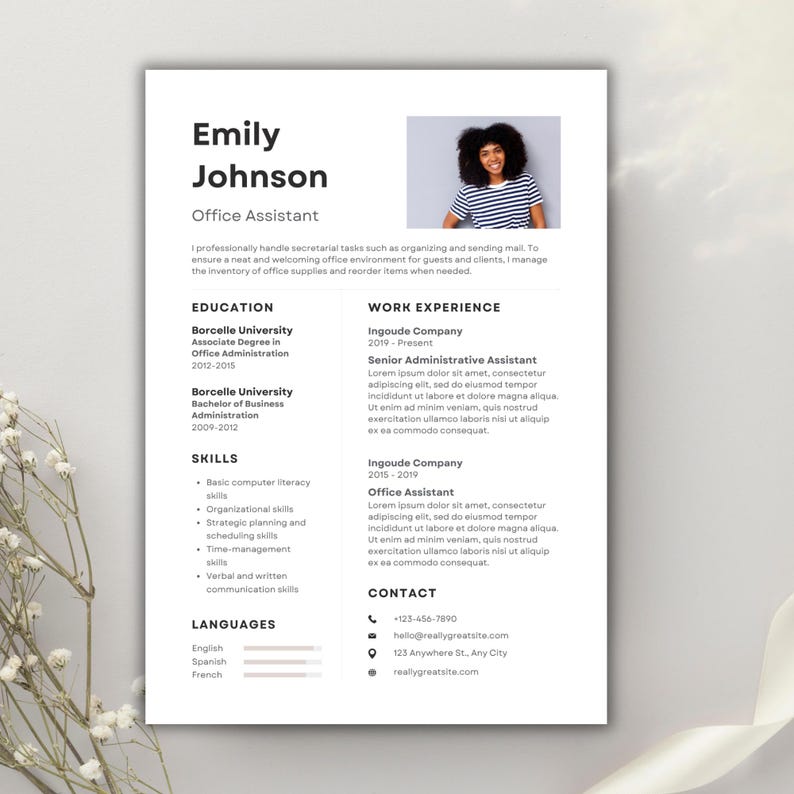 Office Assistant Resume Template Canva | Editable Professional Admin CV ...