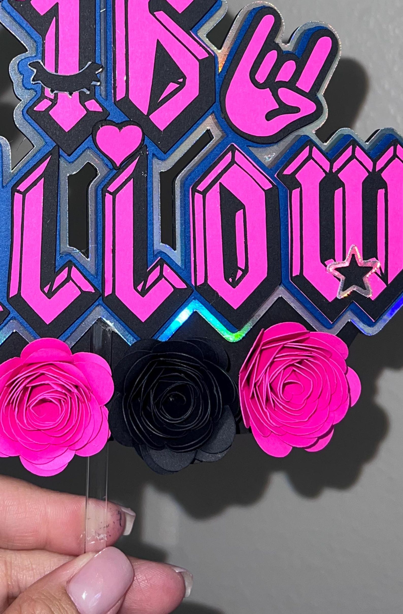 Rock & Roll Birthday Cake Topper: Custom Name, 3D Flowers - Etsy