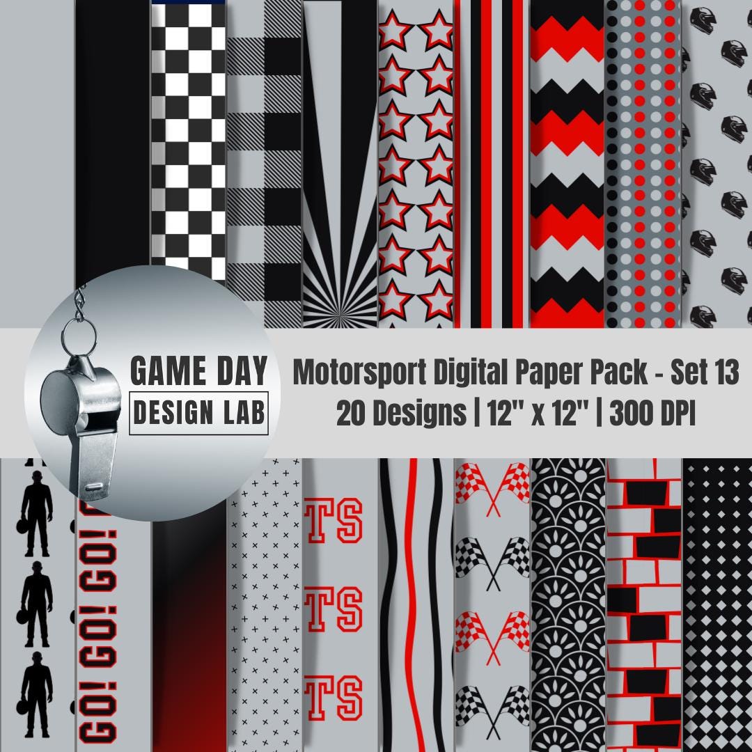 F1 Themed Digital Paper Pack | Silver Grey Black Red | Racing-inspired ...