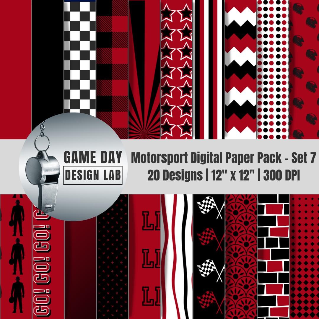 F1 Themed Digital Paper Pack: Red & Black Motorsport Scrapbook ...