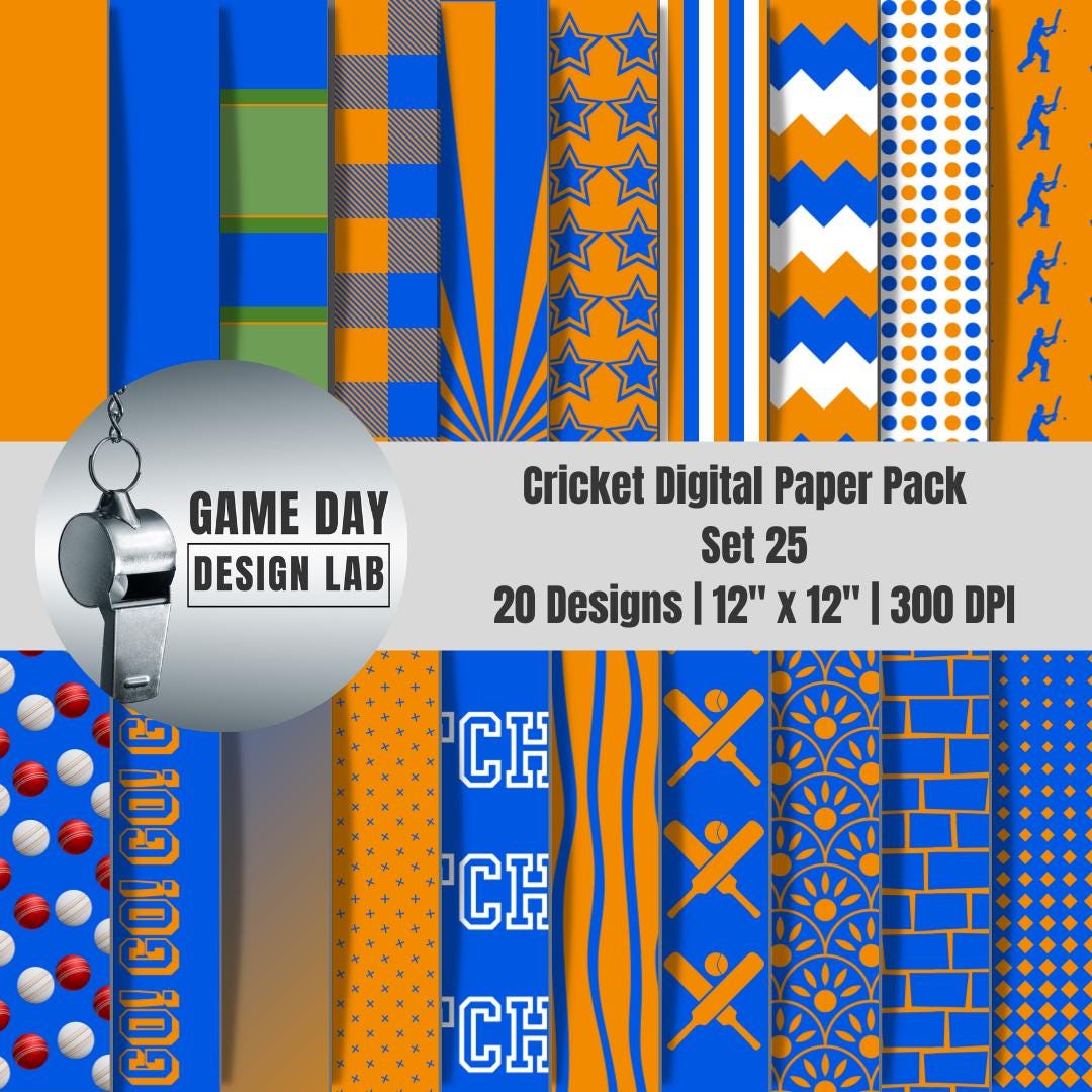Lucknow Cricket Digital Paper Pack | Blue and Orange Sports Backgrounds ...
