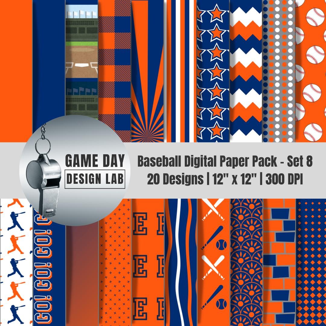 New York, Houston or Detroit Baseball Digital Paper: Orange & Blue ...