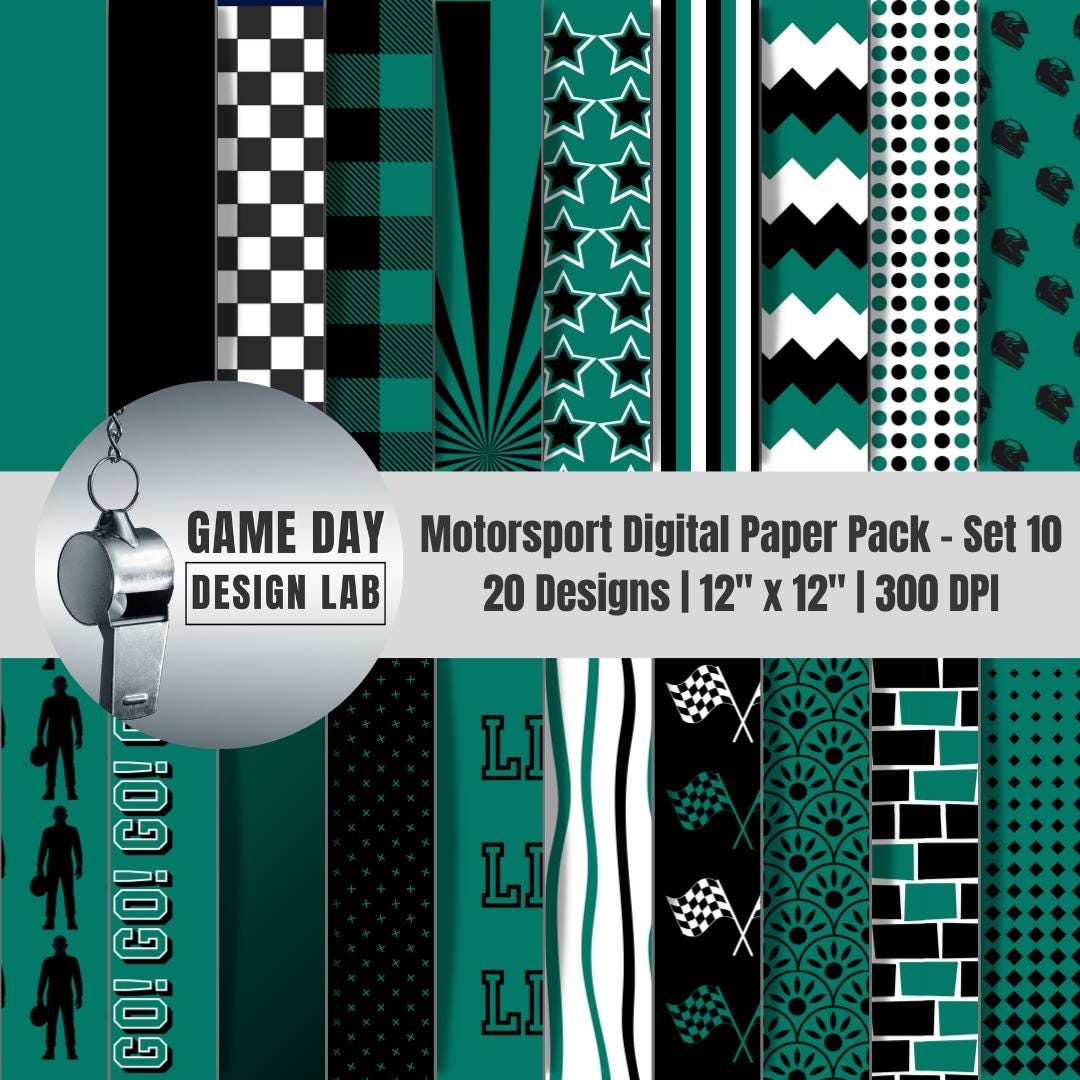 20 High-speed Car Racing Digital Paper Pack – Green and Black ...
