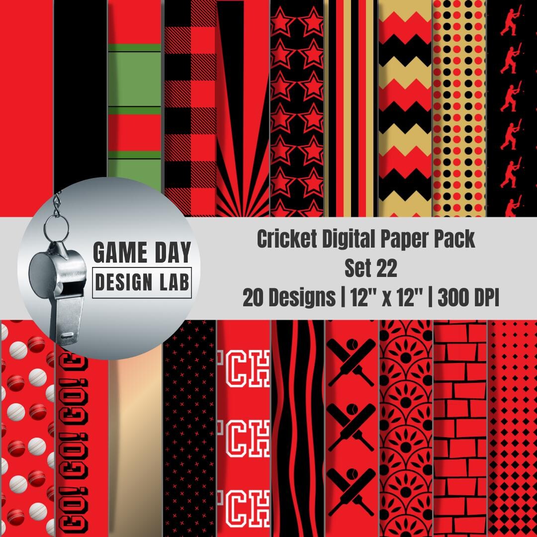 Bengaluru Cricket Digital Paper Pack | Red and Black Sports Backgrounds ...