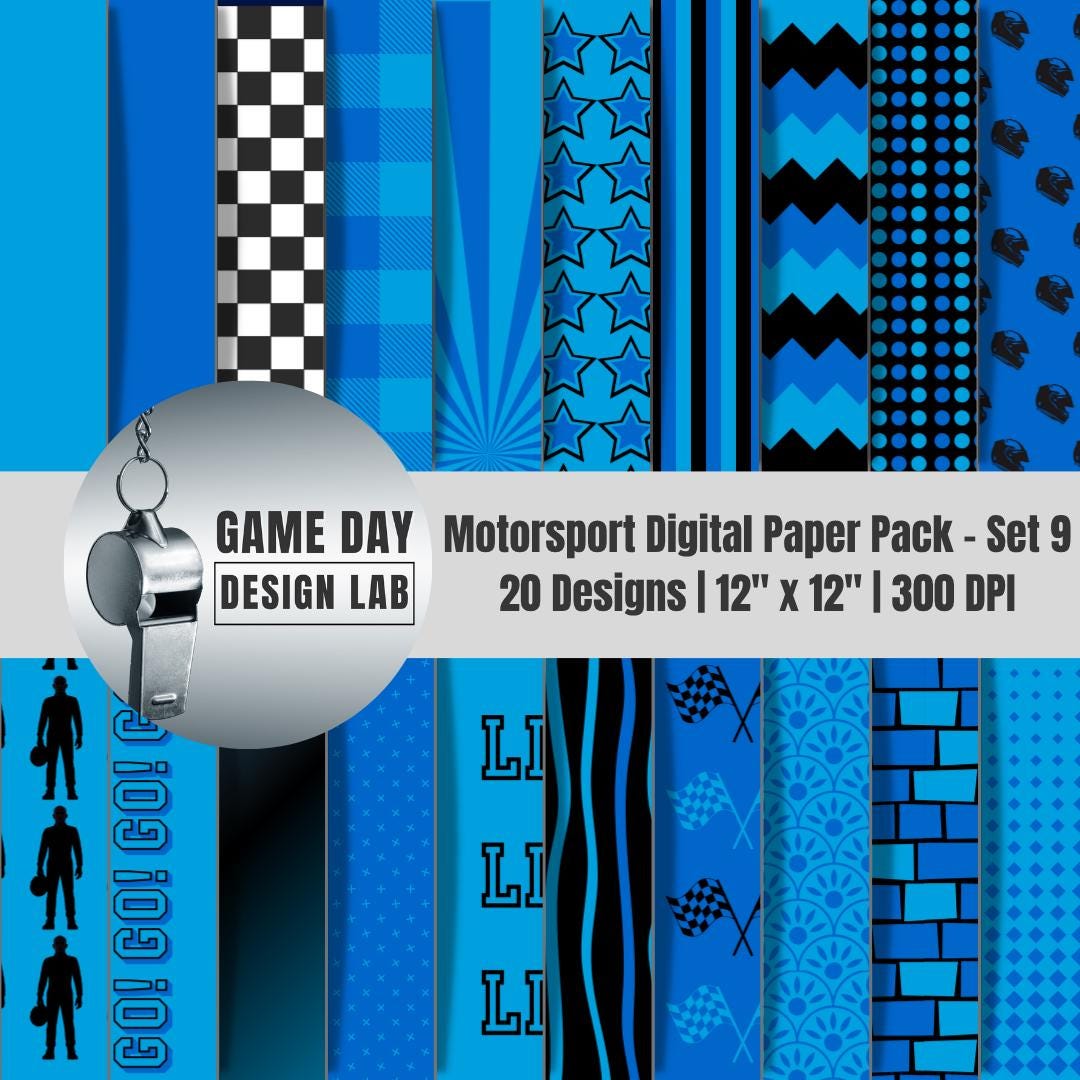 F1 Themed Digital Paper Pack: Light Blue and Navy Scrapbook Backgrounds ...