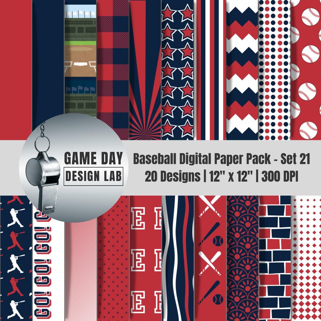 Baseball Digital Paper: Navy, Red & White Scrapbook Backgrounds - Pngs ...