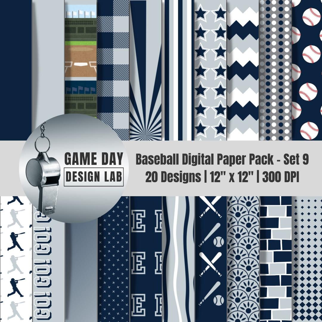 New York Baseball Digital Paper: Navy Blue & Gray Scrapbook Backgrounds ...