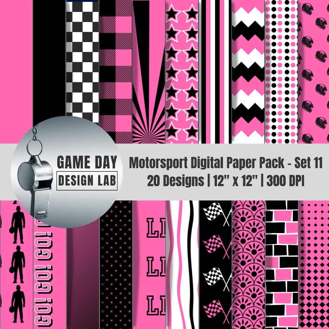 Pink & Black Racing Car Digital Paper Pack: Motorsport Backgrounds ...