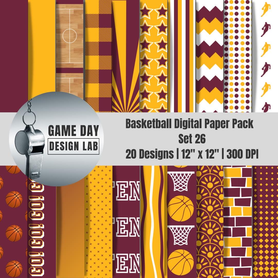 Basketball Team Colors Digital Paper Pack | 20 Designs | 12x12" | 300 ...