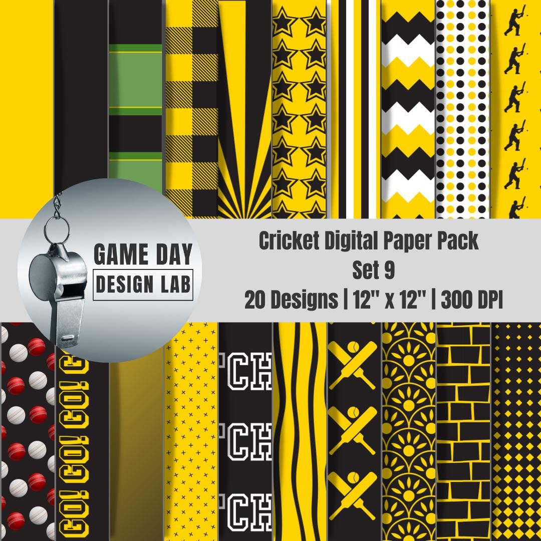 Wellington Cricket Colours Digital Paper Pack | Black and Yellow Sports ...