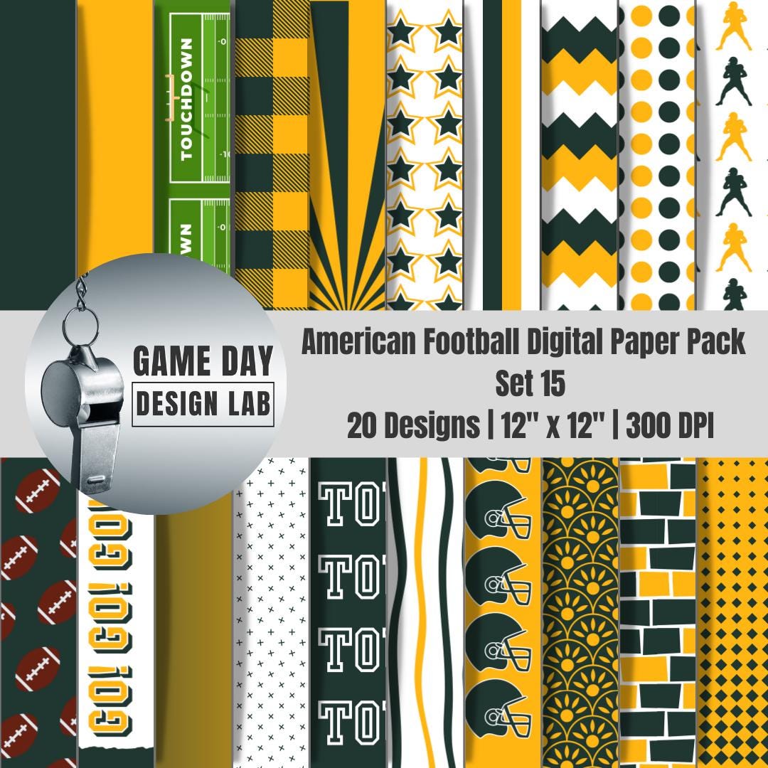 20 American Football Digital Paper Pack – Green and Yellow Backgrounds ...