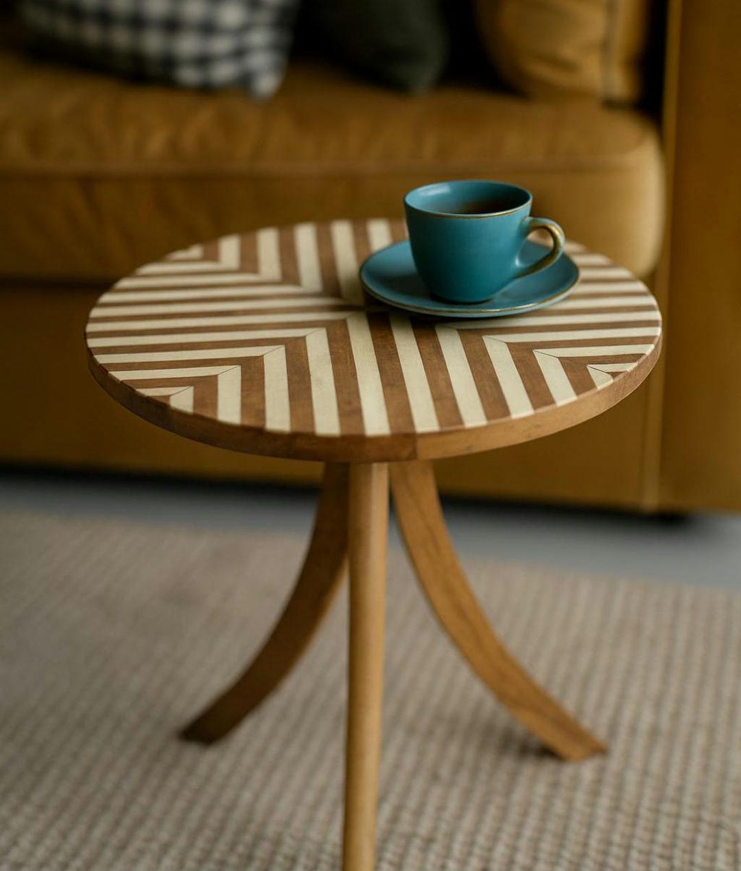 Handmade Bone Inlay Round Side Table: Rustic Boho Accent Furniture - Etsy