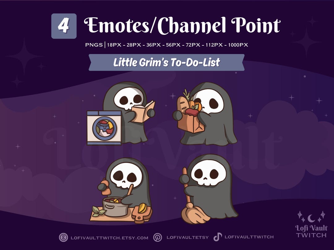 Cozy Little Grims to Do List Twitch Emote Set of 4, Cute Halloween ...
