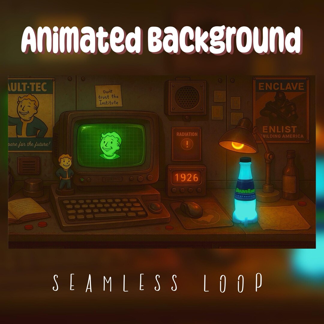 Fallout Desk Animated Background Twitch Vtuber Overlay, Cozy Futuristic ...