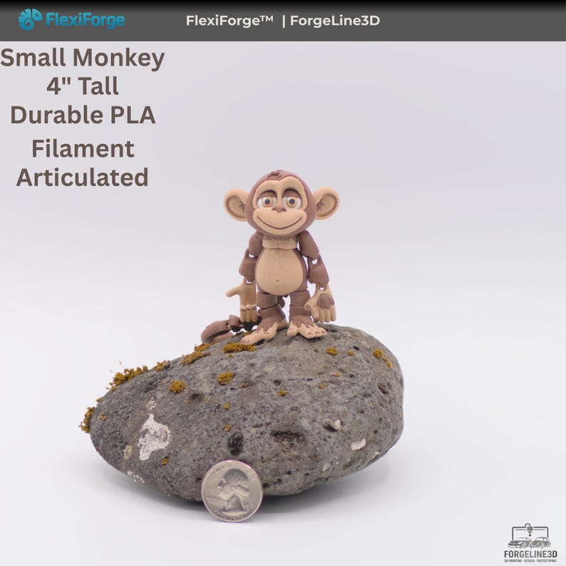 3D Printed Small Articulated Monkey: Poseable PLA Desk Toy, Jungle ...