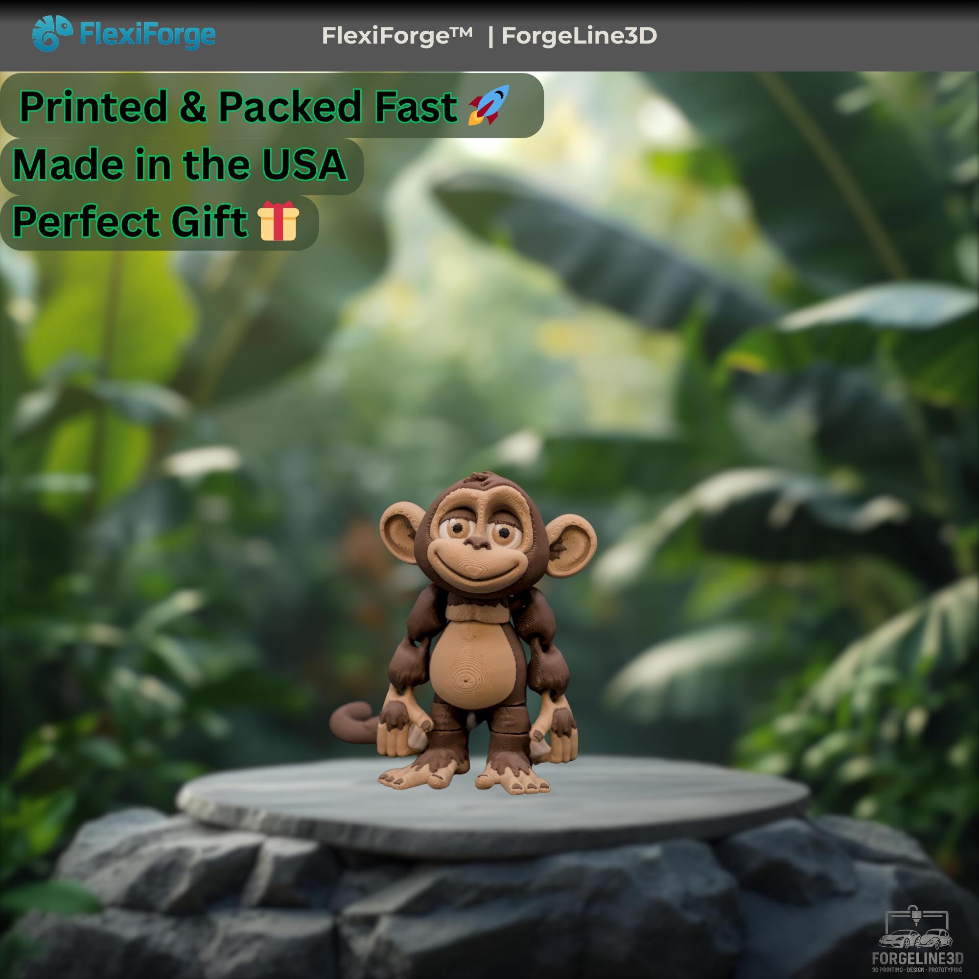 3D Printed Small Articulated Monkey: Poseable PLA Desk Toy, Jungle ...