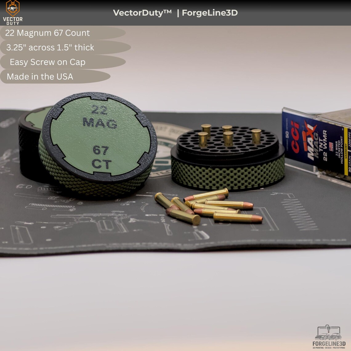 22 Magnum Ammo Puck, 3D Printed 22 WMR Ammo Box, 67 Round Pocket ...