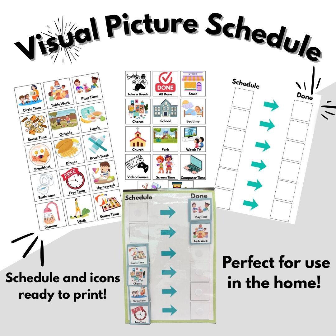 Kids Daily Visual Schedule: Behavior Support, ABA Home Icons (printable ...