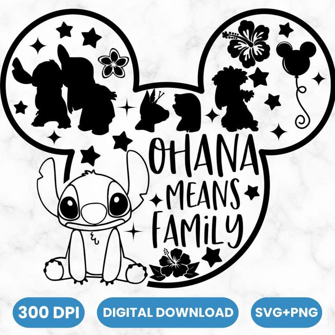Stitch Mauskopf SVG: Ohana Familie Design, Cricut Silhouette (Digitaler ...