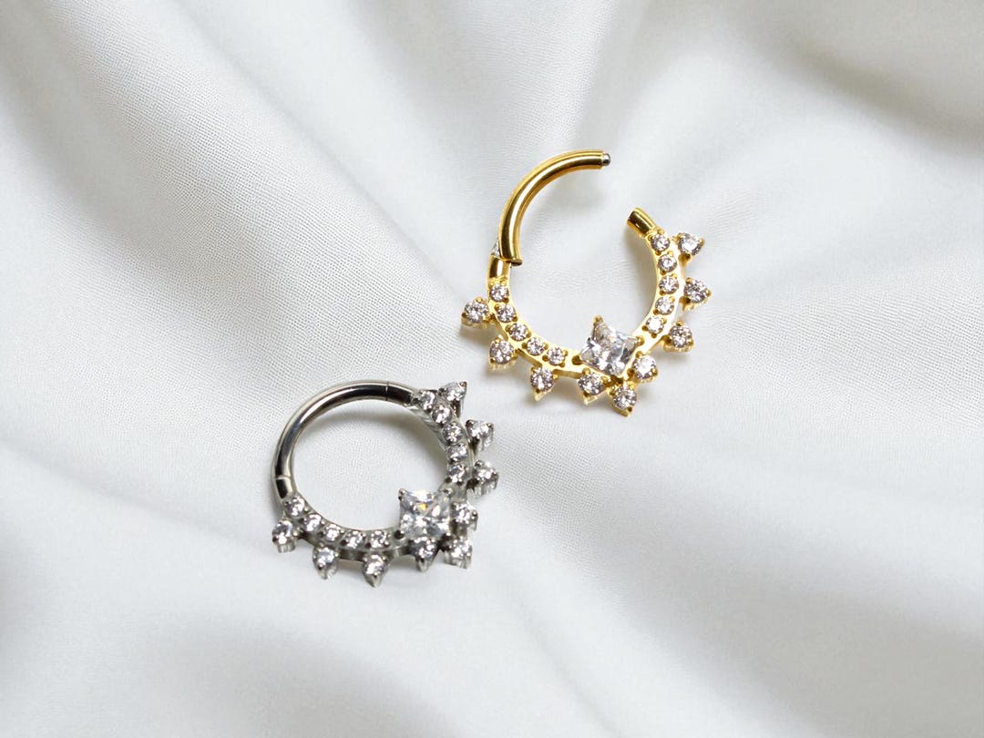 Cz Diamond Septum Ring, Gorgeous Gem Decor Titanium Hinged Septum ...