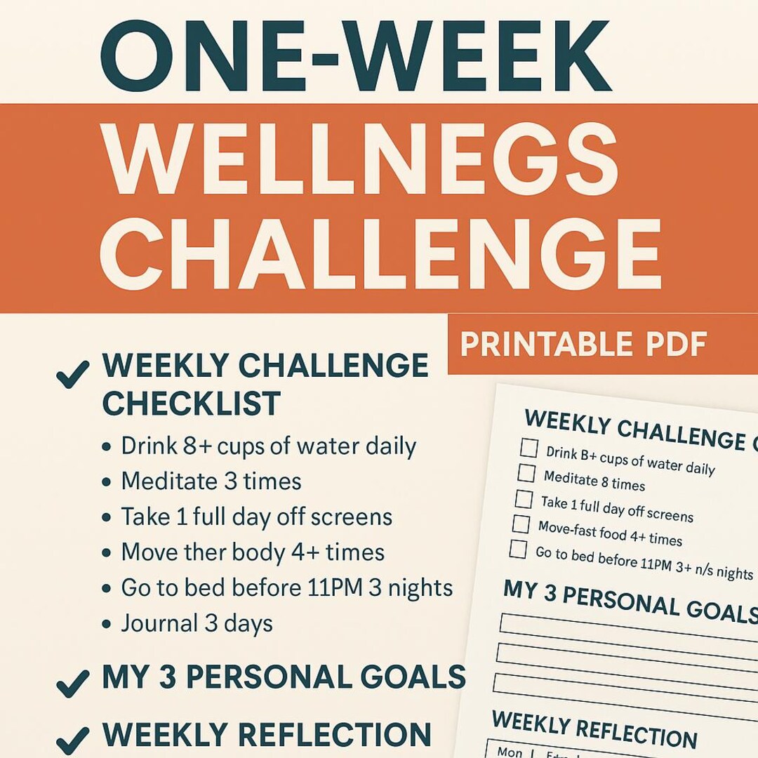 One-week Wellness Challenge (printable PDF) | Goal Tracker, Weekly ...