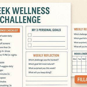 One-week Wellness Challenge (printable PDF) | Goal Tracker, Weekly ...