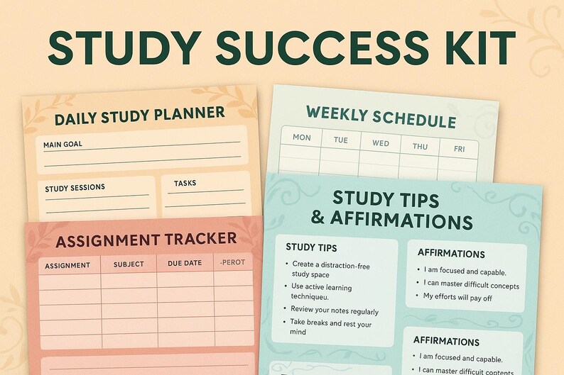 Study Success Kit | Printable Academic Planner PDF for Students | Exam ...