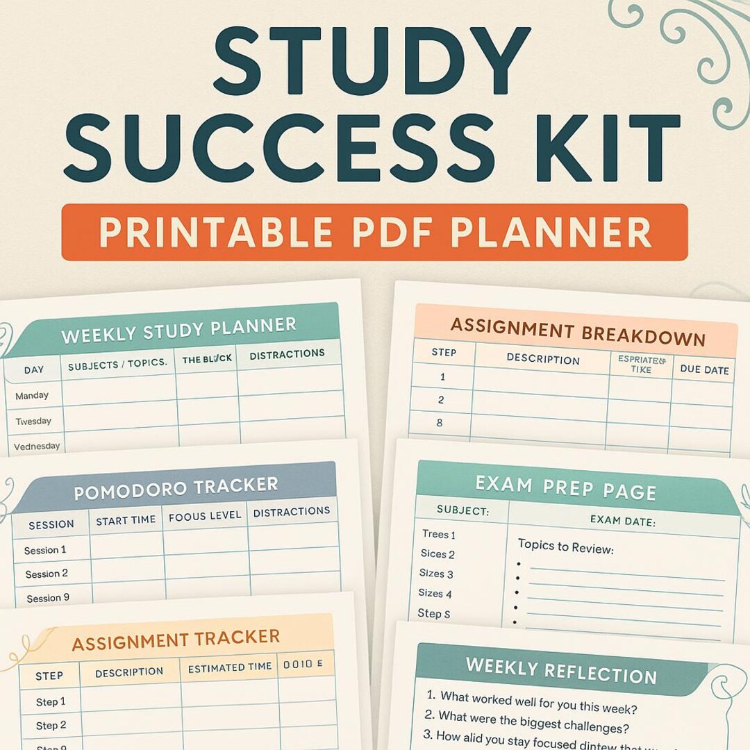 Study Success Kit | Printable Academic Planner PDF for Students | Exam ...
