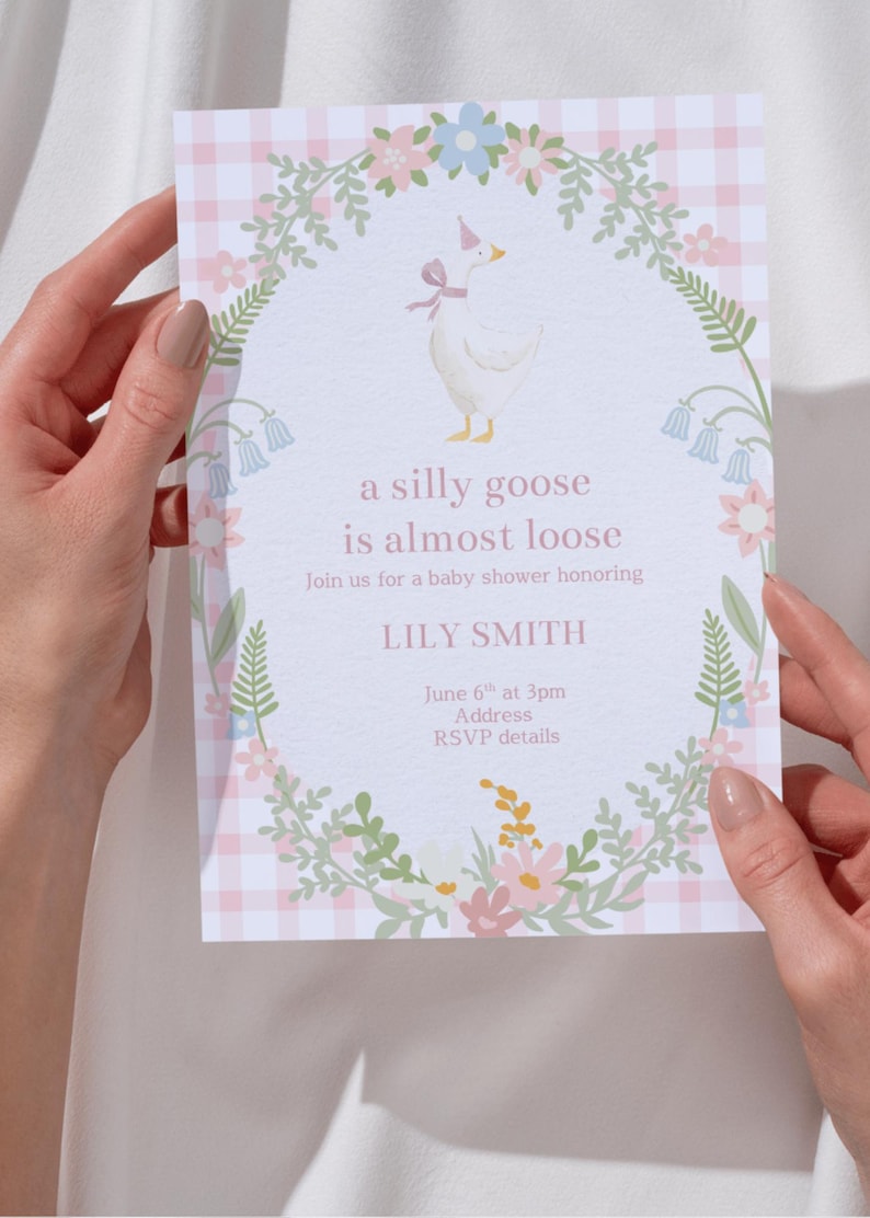 Silly Goose Baby Shower Invitation| Gingham Baby Shower Invite | Blue ...