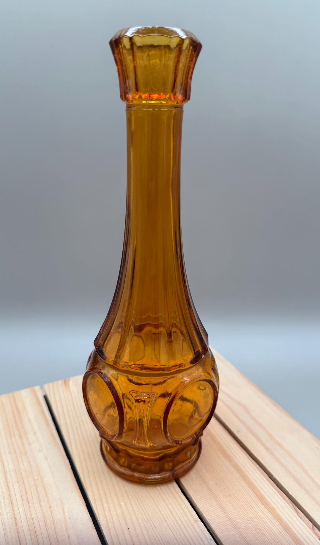 Vintage Wheaton Amber Glass Vase – Round Medallion Pattern, Pressed ...