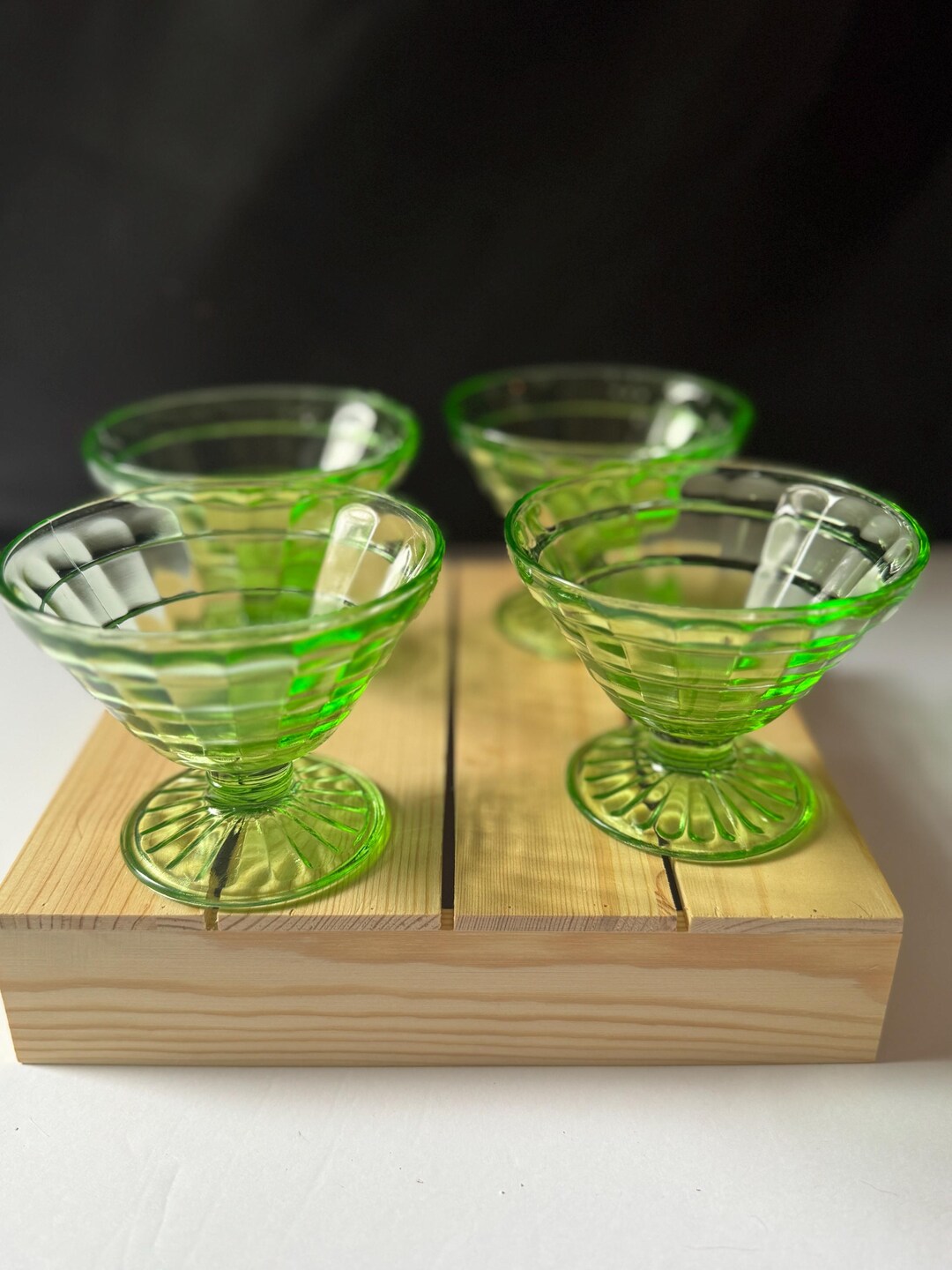 Anchor Hocking Optic Block Uranium Glass Dessert Dishes – Set of 4 ...
