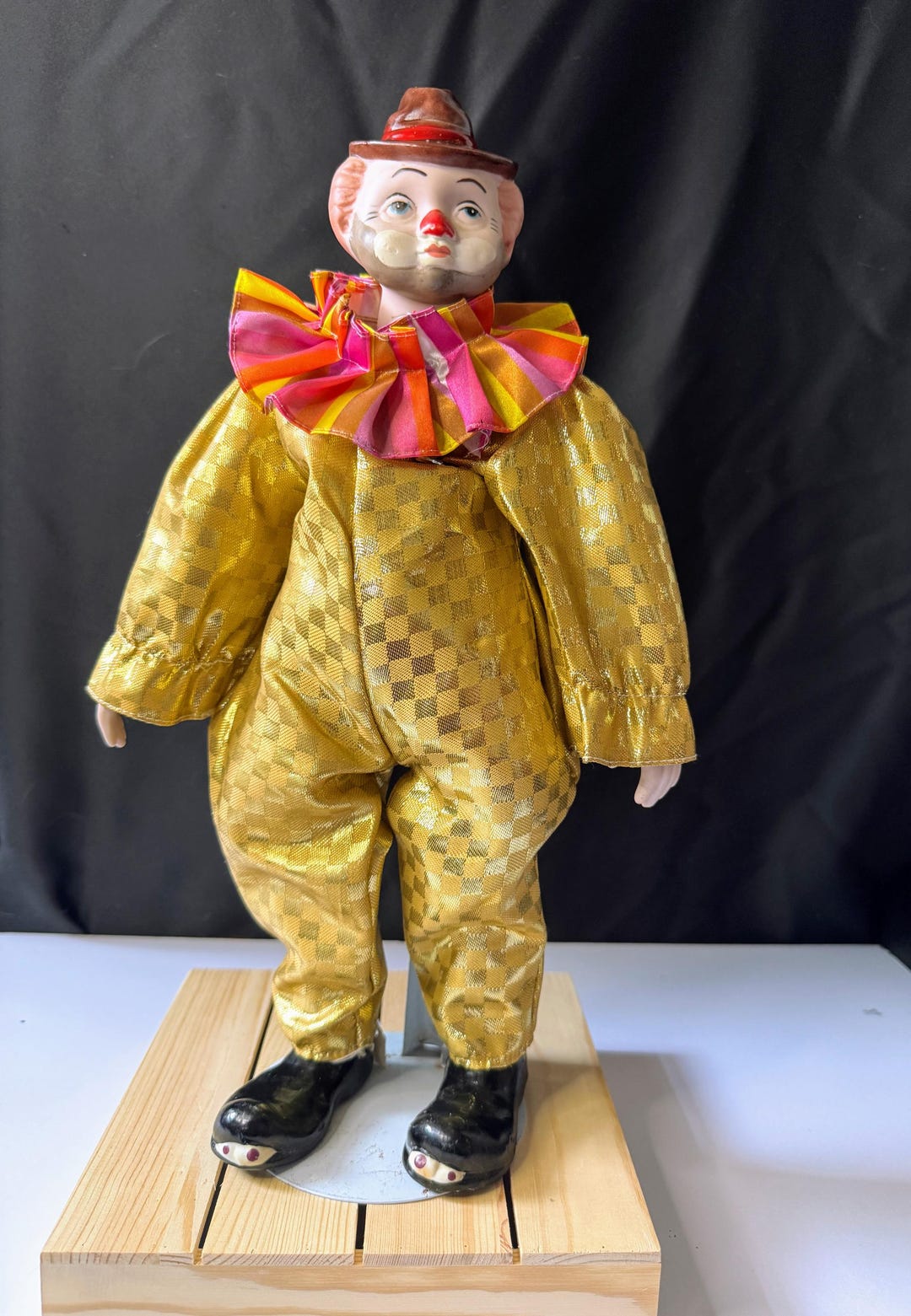 Vintage Clown Doll in Gold Checkered Outfit With Ruffled Collar ...