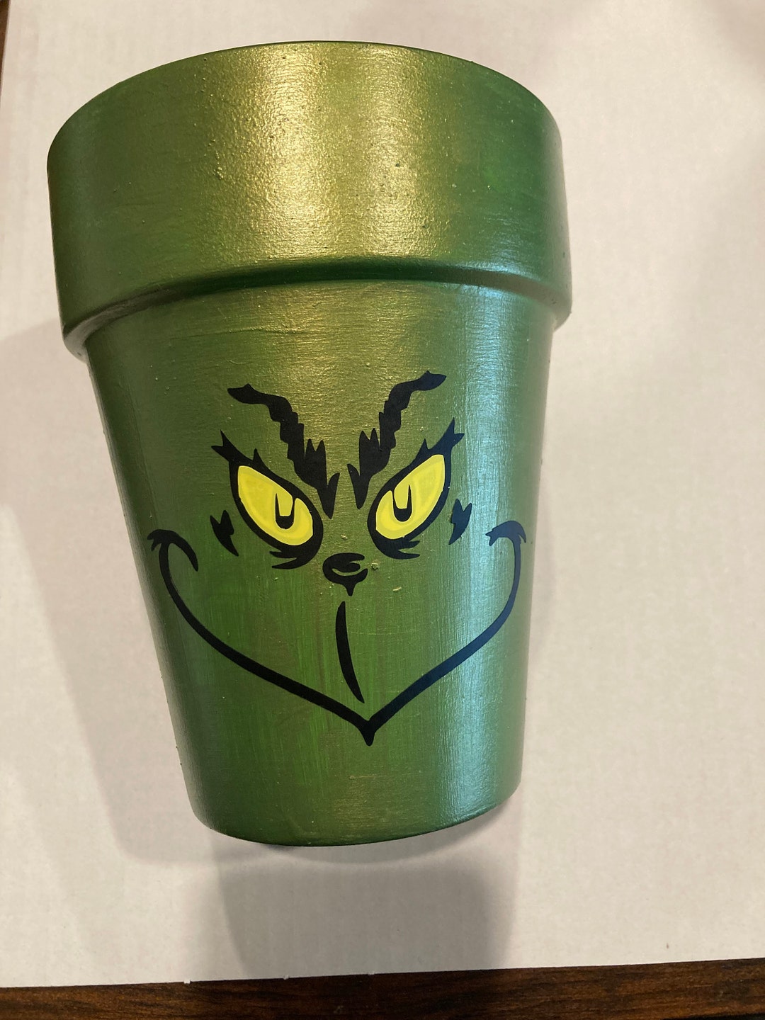 Grinch Green Terra Cotta Painted Flower Pot Smirk Hand Made - Etsy