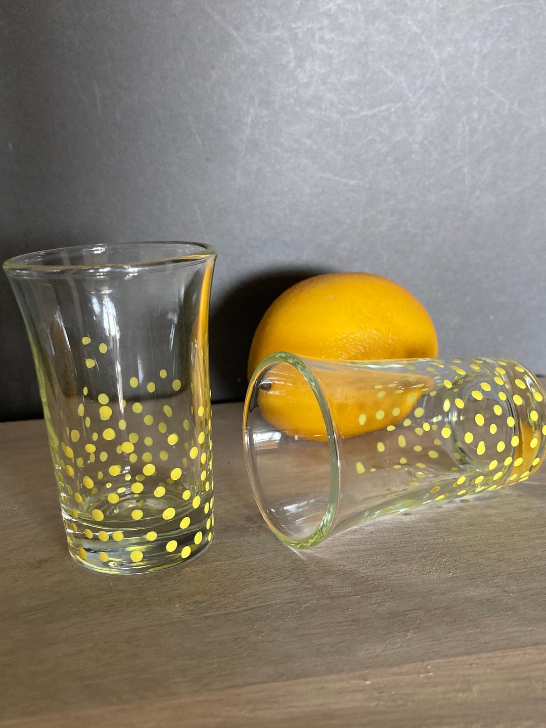 2 Hand Painted Limoncello Glasses Yellow Confettti Polka Dot Lemoncello ...