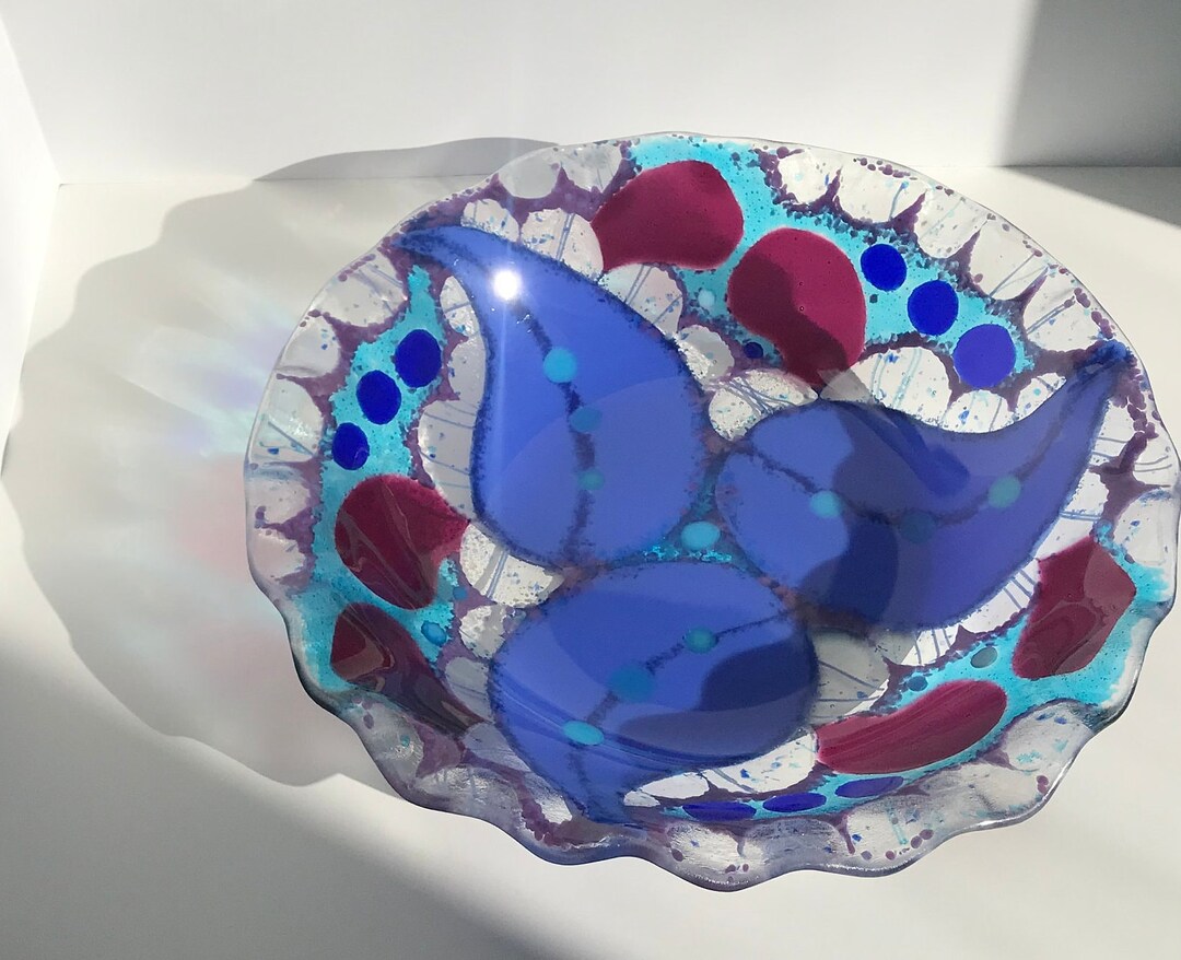 Paisley Pattern Fused and Slumped Glass Bowl - Etsy