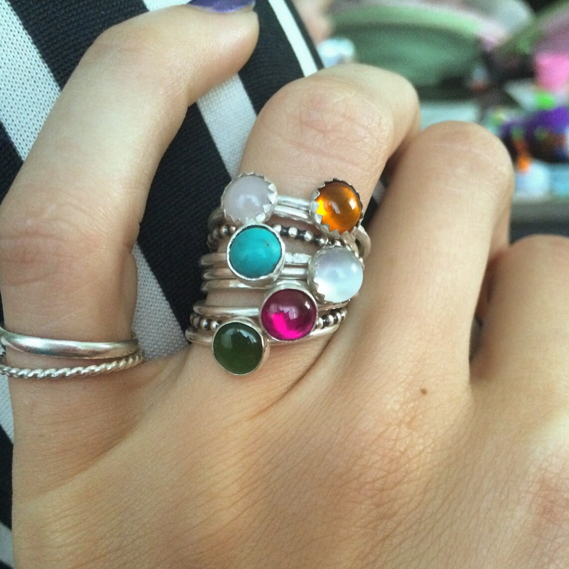 Small Gemstone Stacking Ring - Etsy