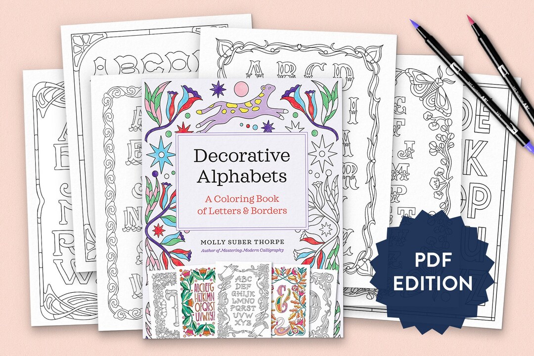 Decorative Alphabets Printable Coloring Book Learn Hand Lettering and ...