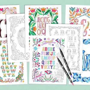 Decorative Alphabets Printable Coloring Book Learn Hand Lettering and ...