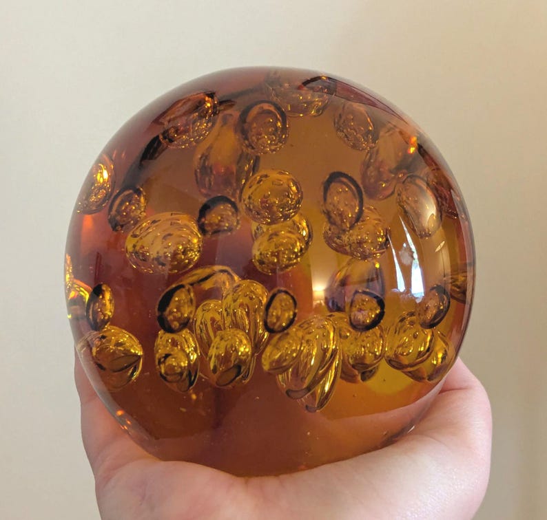 Vintage Murano Amber Art Glass Sphere Paperweight With Controlled ...