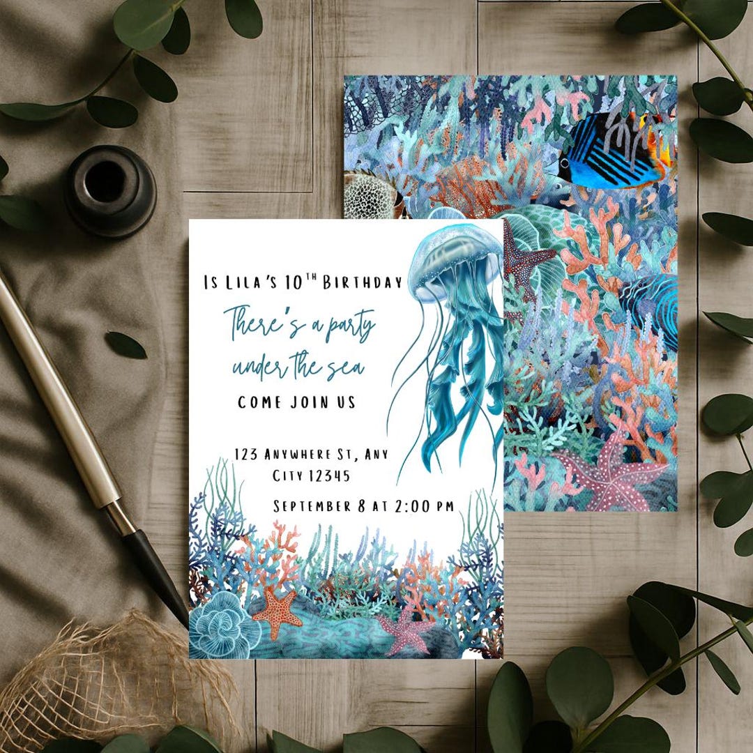 Under the Sea Birthday Themed Template Front and Back, Ocean Themed ...