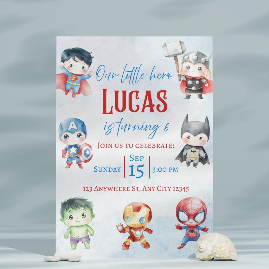 Superhero Birthday Editable Template Front and Back and Thank You Tag ...