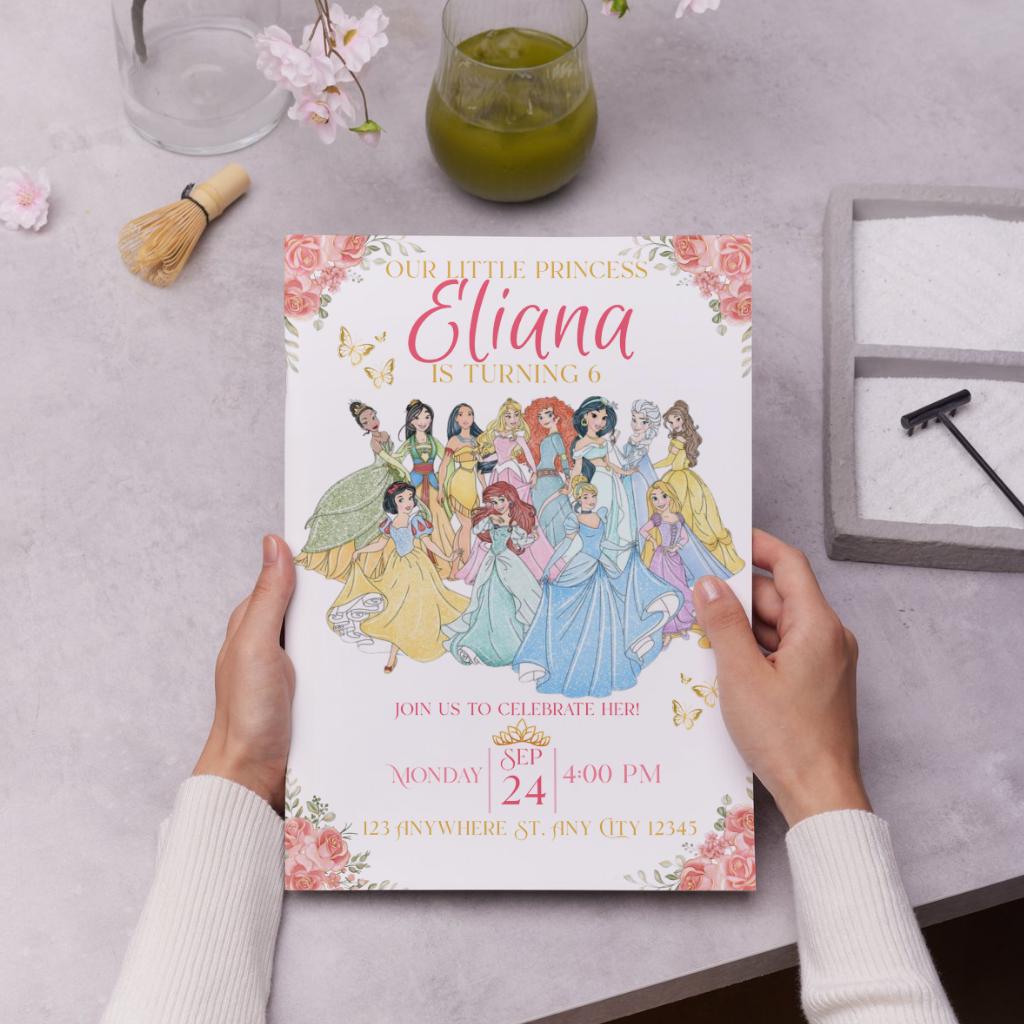 Disney Princess Invitation Template Front, Back and Thank You Tag ...