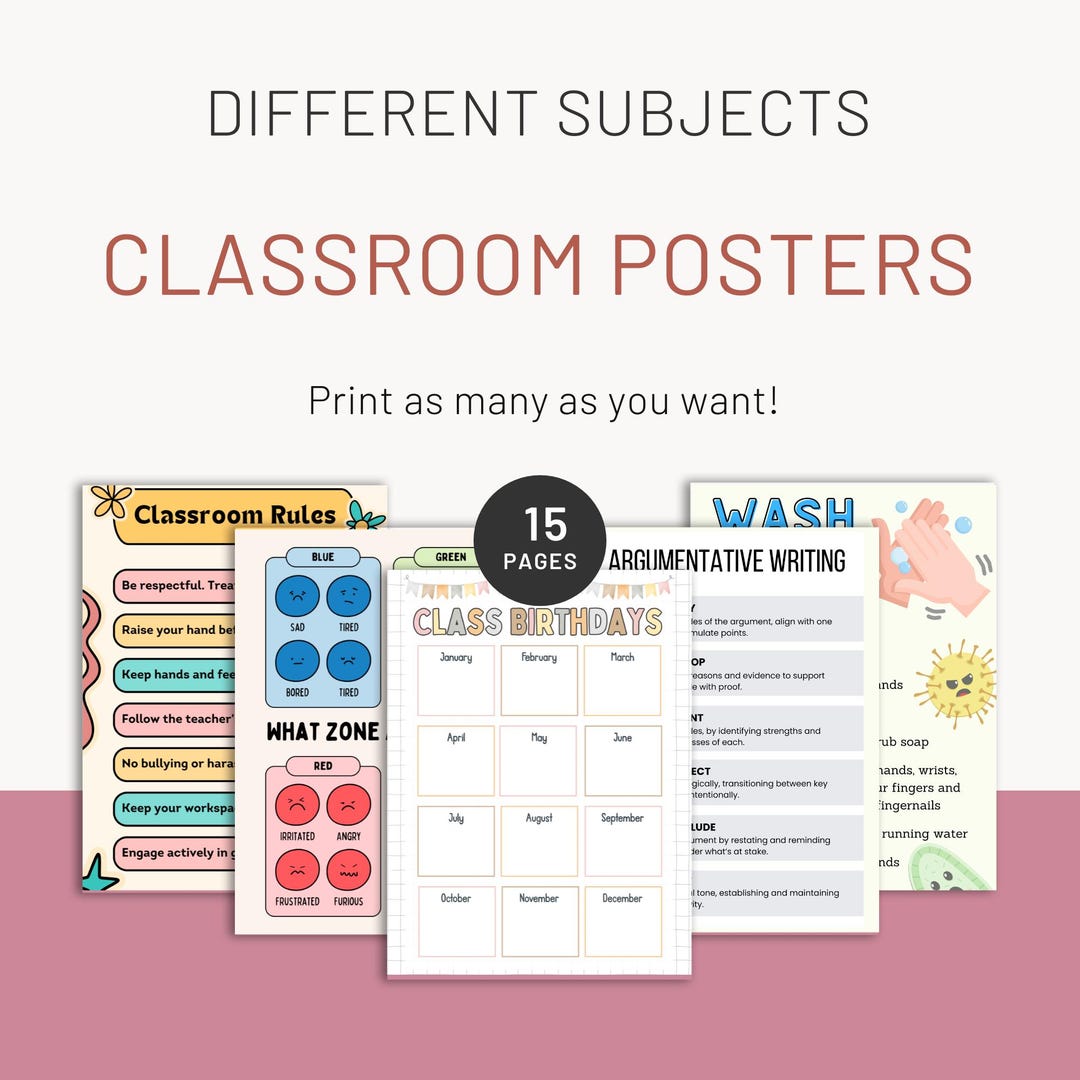 Boho Classroom Posters Bundle | Rules, Feelings Chart (digital Download ...