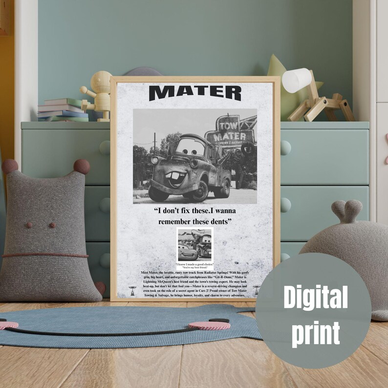 Mater Digital Poster /car's Movie Wall Art/ Digital Download - Etsy